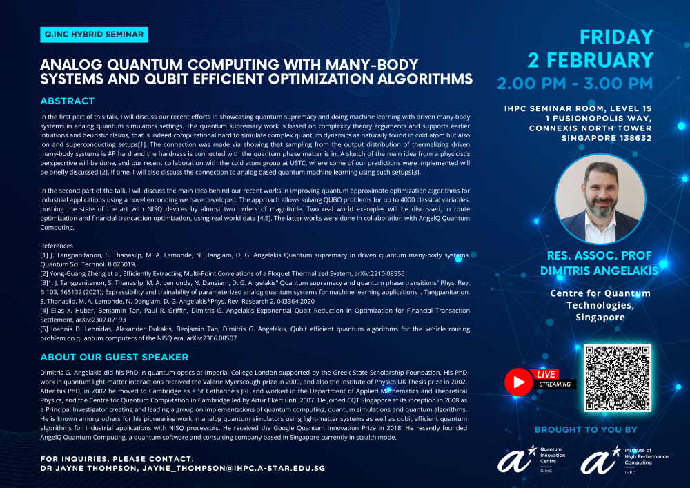 QInC Seminar by Res. Assoc. Prof Dimitris Angelakis