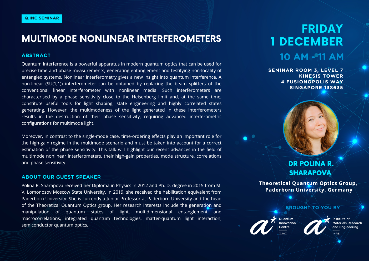 QInC Seminar by Dr Polina R. Sharapova